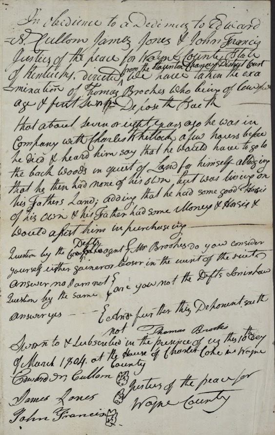 Thomas Brooks (1775-1838) and Wife Sarah Whitlock (1774-1837): Kentucky ...