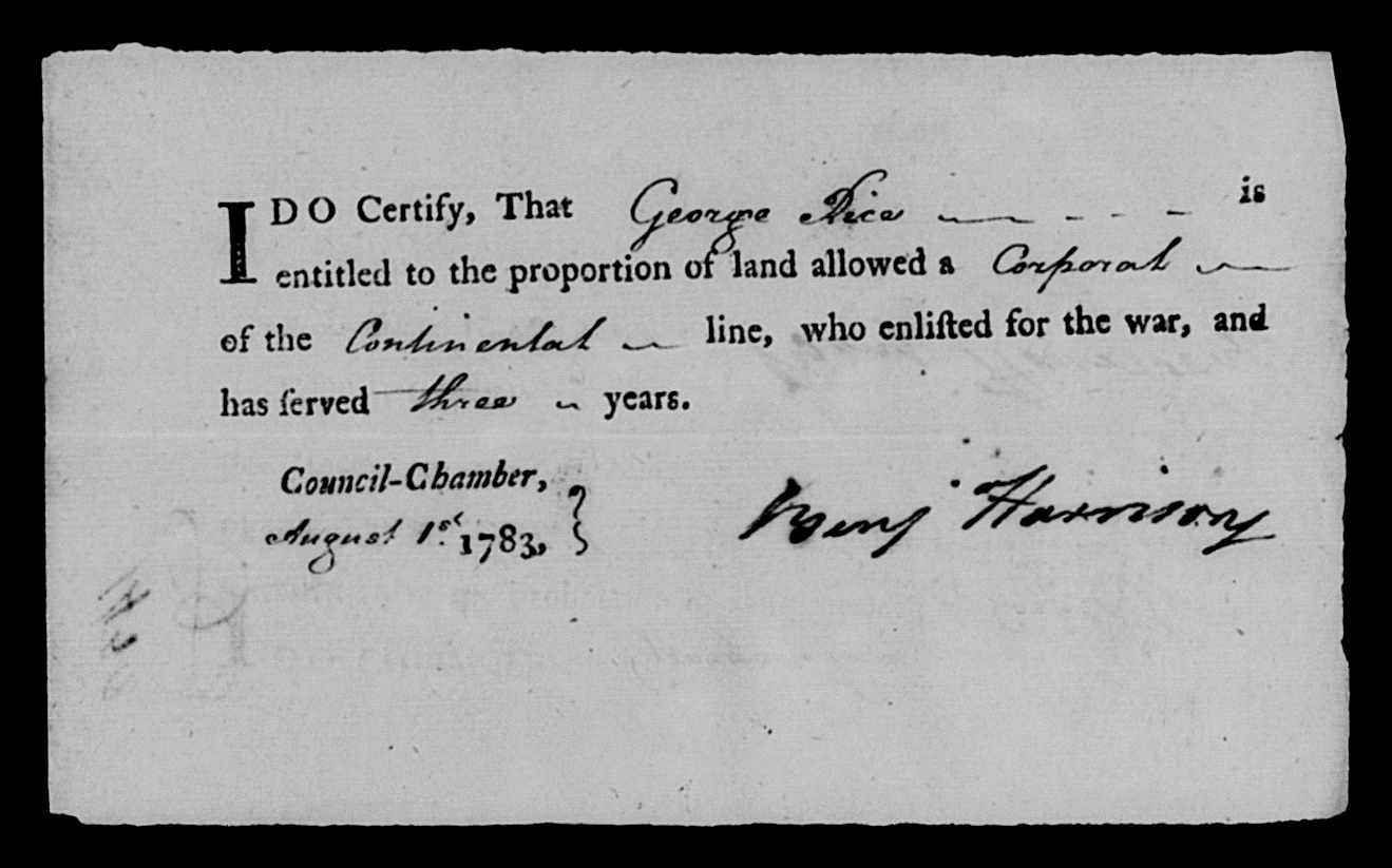 bounty-land-warrant-to-george-rice – BEGATS AND BEQUEATHALS