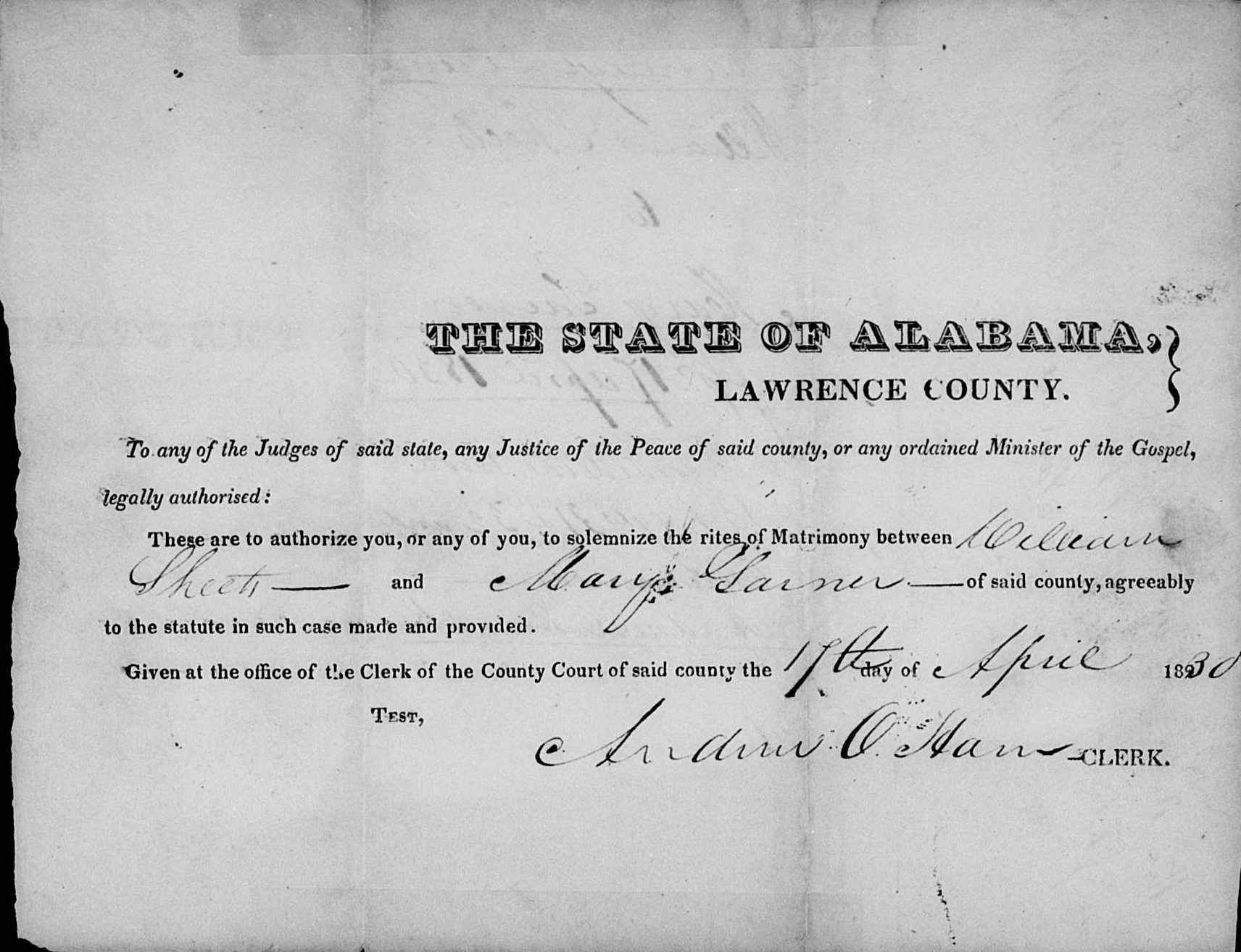 william-wiley-sheets-and-mary-garner-marriage – BEGATS AND BEQUEATHALS