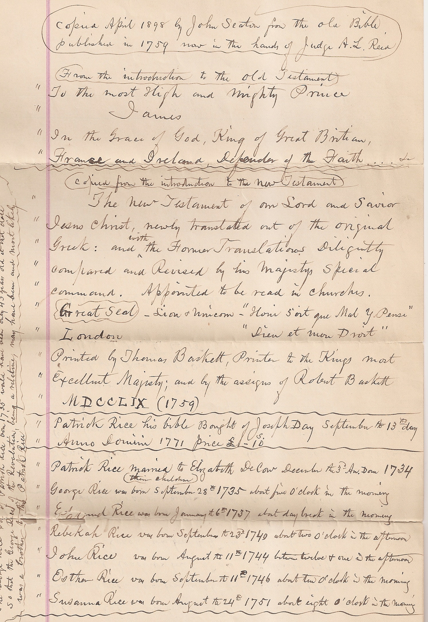 New Information About the Rice Family of Frederick County, Virginia ...
