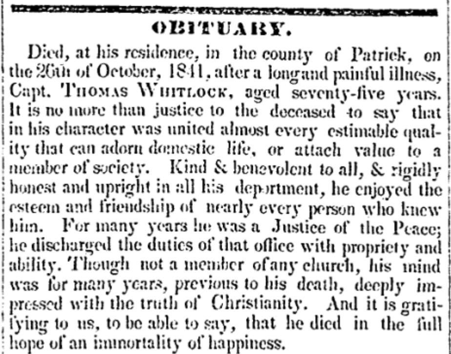 Children of Charles Whitlock (abt. 1739 – 1814) and Wife Esther: James ...