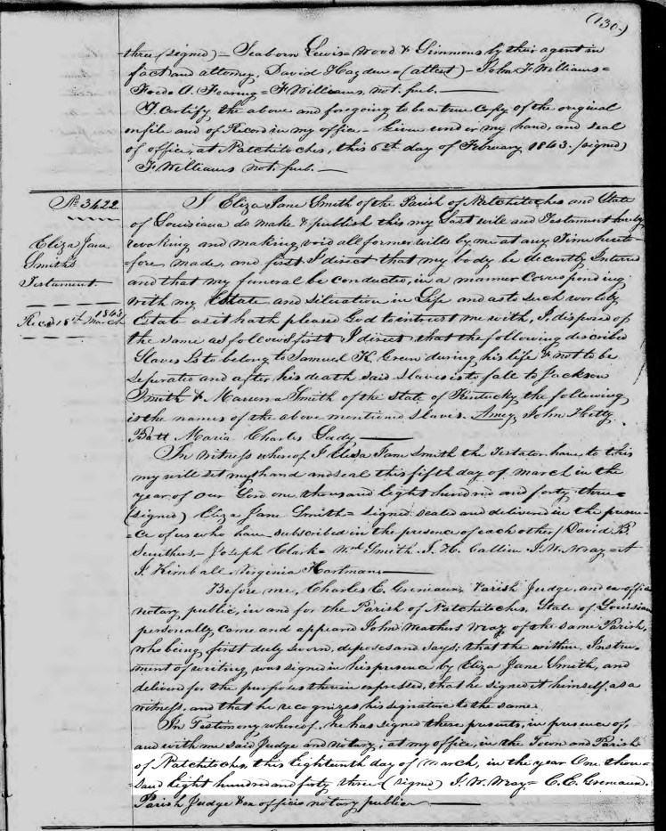 Additional Notes about Eliza Jane Smith (1790/1800 – 1843) of Louisiana ...